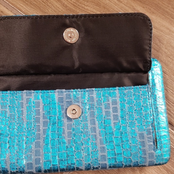 Bags | Distressed Metallic Turquoise Clutch Wallet | Poshmark